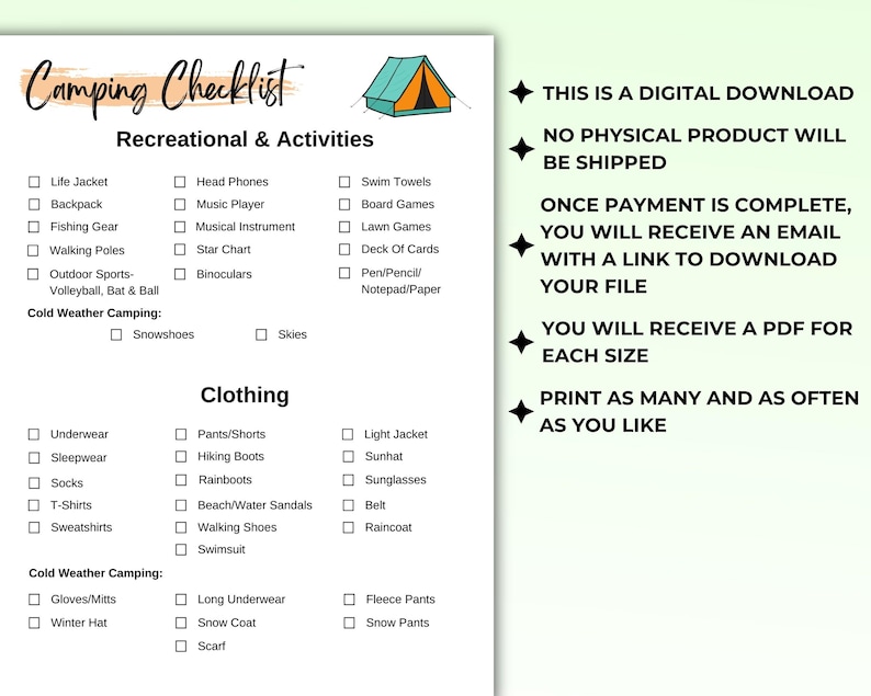 Editable Camping Checklist and Planner Printable, Camping Packing List ...