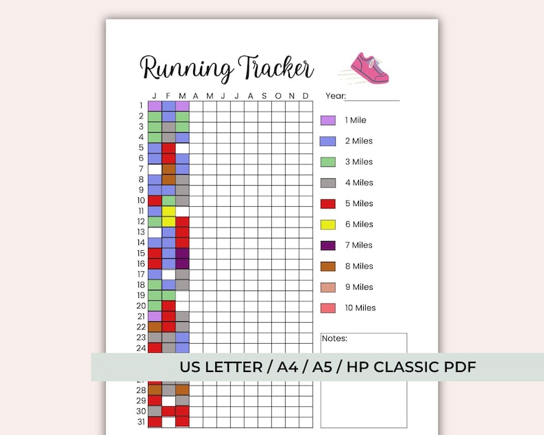 Yearly Running Tracker Printable - Journal Page - Daily Running Log ...