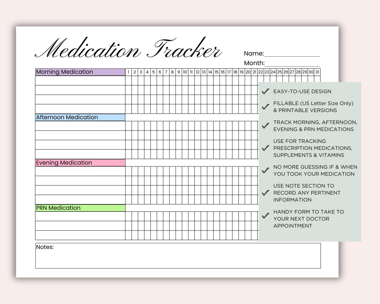 Editable Monthly Medication Tracker, Printable Prescription Tracker ...