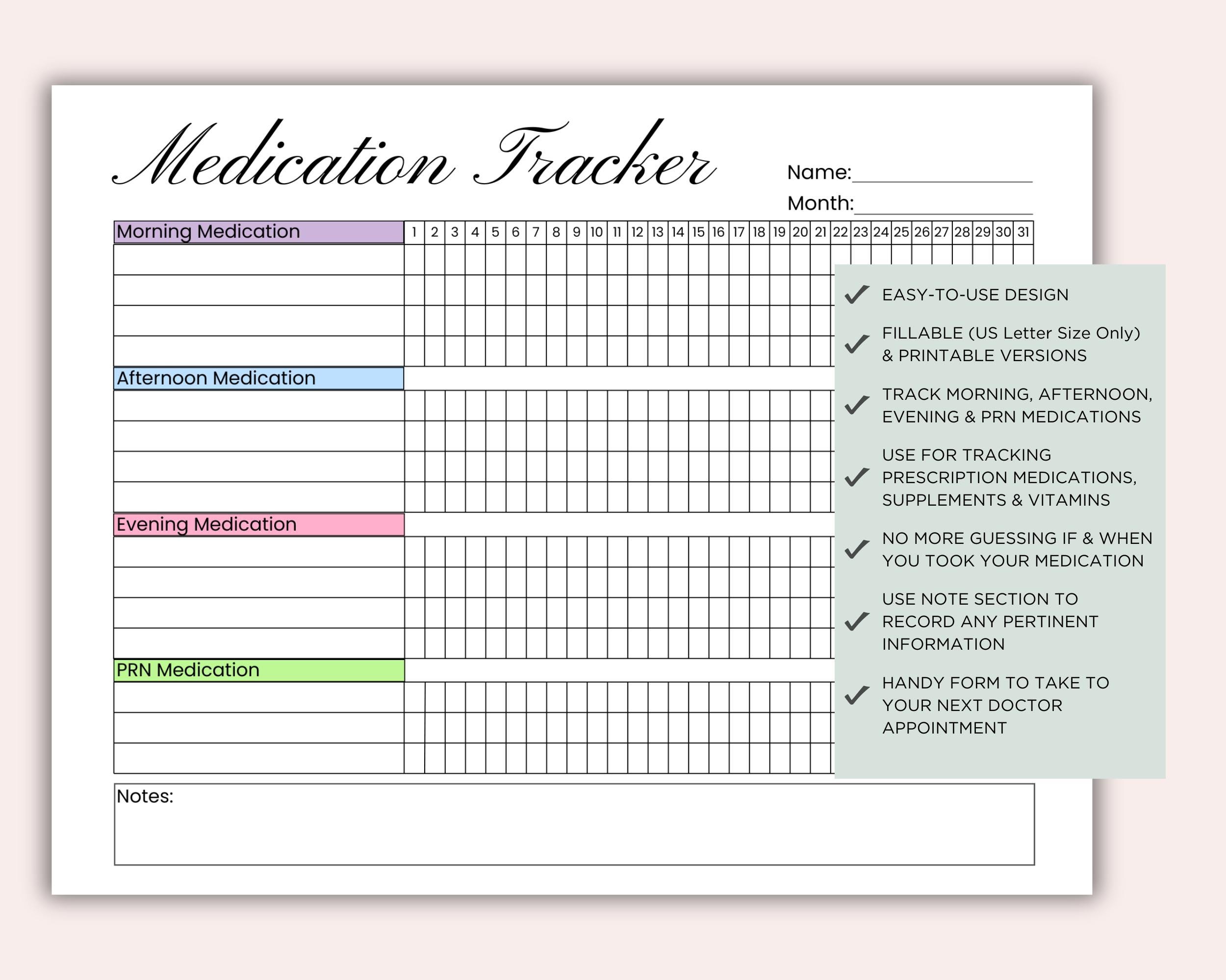 Editable Monthly Medication Tracker, Printable Prescription Tracker ...