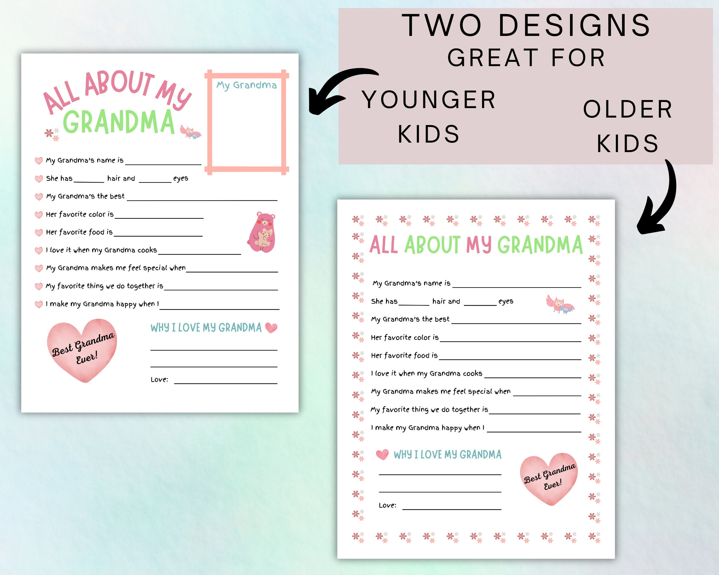 All About My Grandma Printable, Mother’s Day Gift for Grandma, Reasons ...