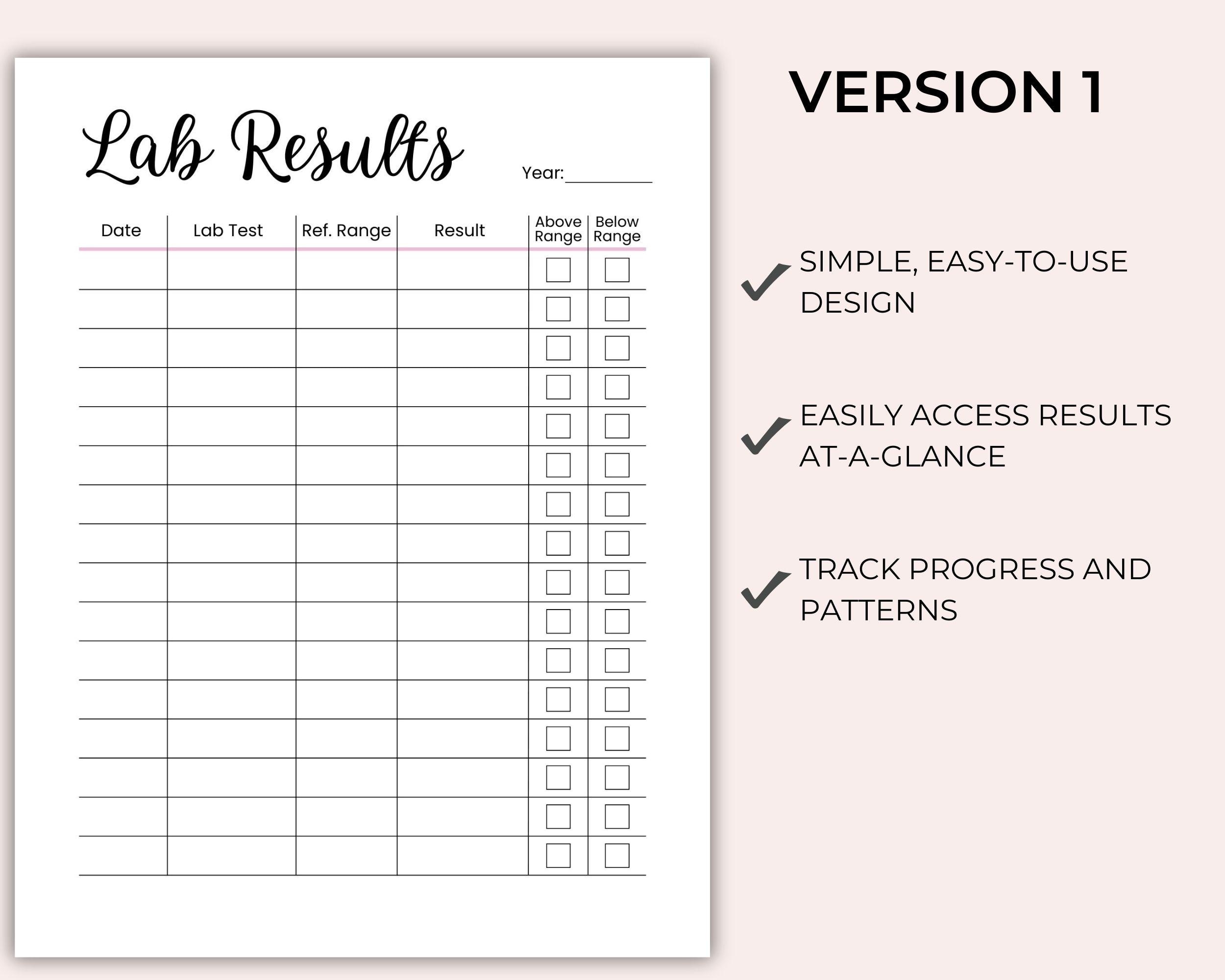 Editable Lab Results Tracker - Printable Lab Work Log - Monitor Lab ...