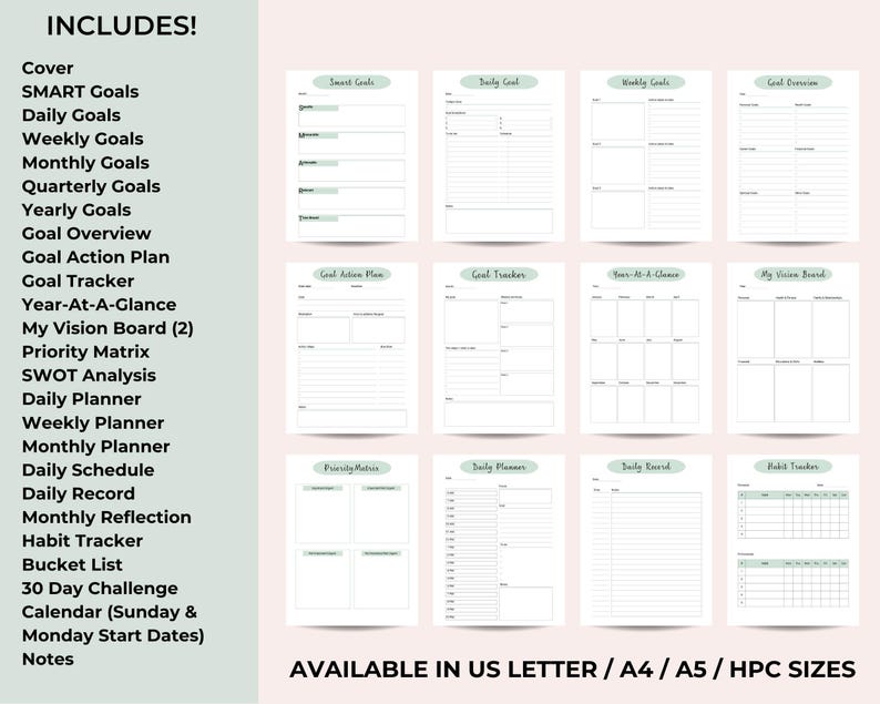 Editable Goal Planner Bundle - Printable SMART Goal Setting - Daily ...