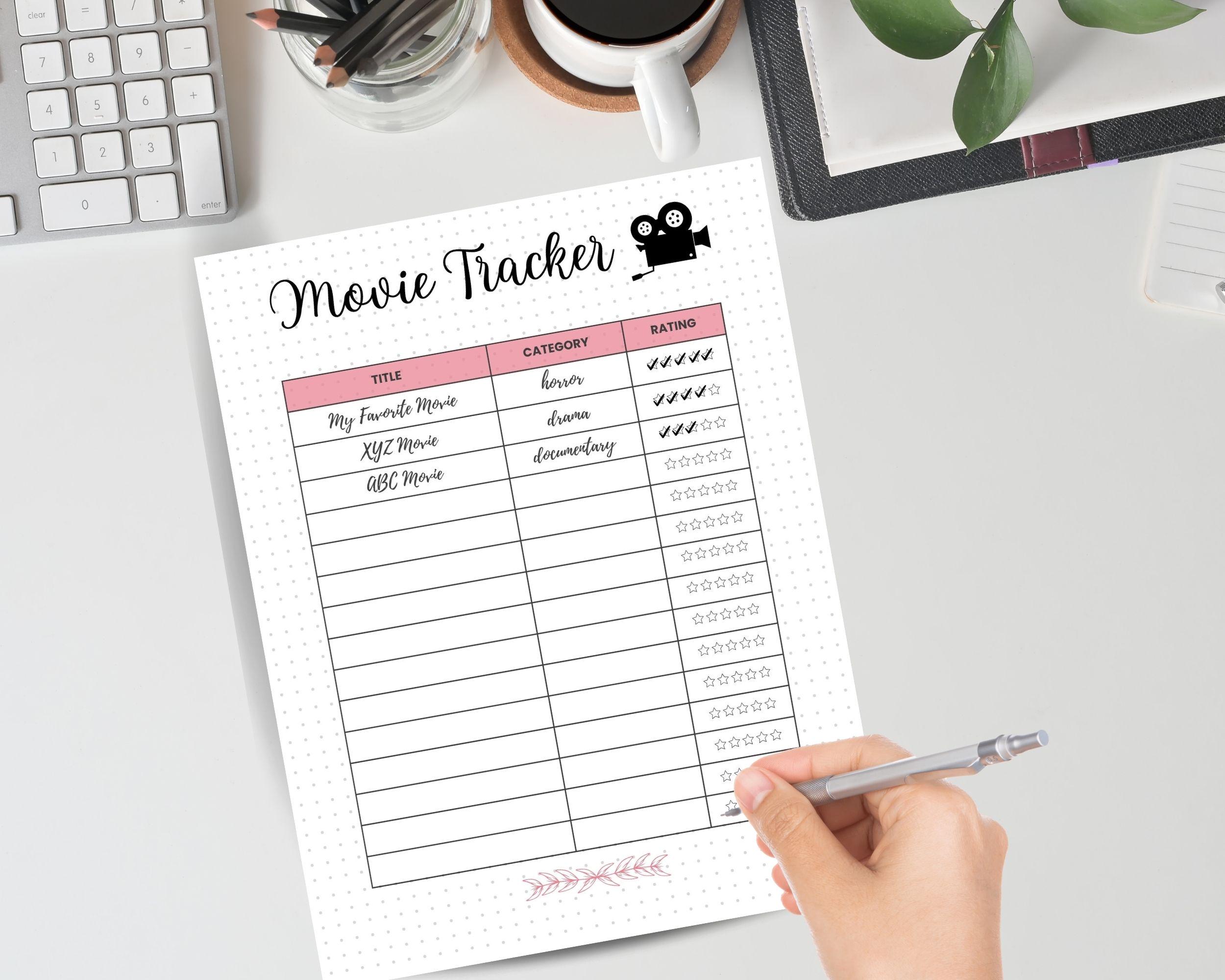 Movie Tracker - Printable Journal Page - Movie Review & Log - Letter ...