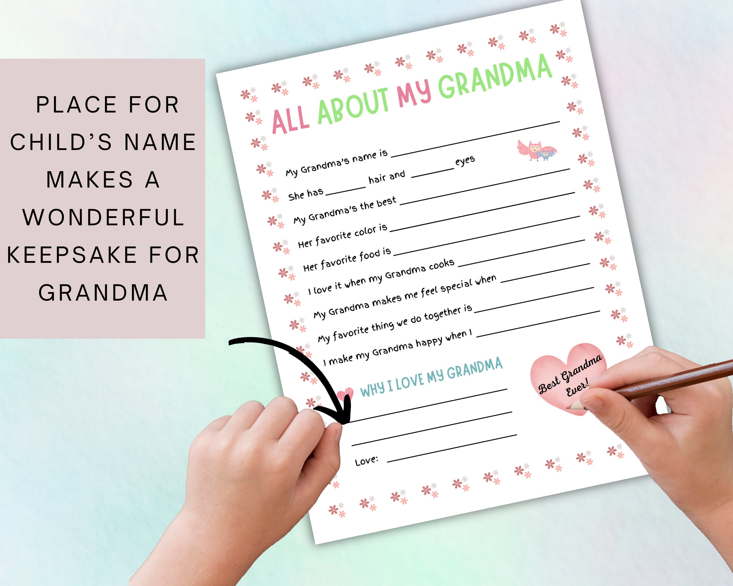 All About My Grandma Printable, Mothers Day Gift for Grandma, Reasons I ...