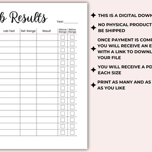 Editable Lab Results Tracker - Printable Lab Work Log - Monitor Lab ...