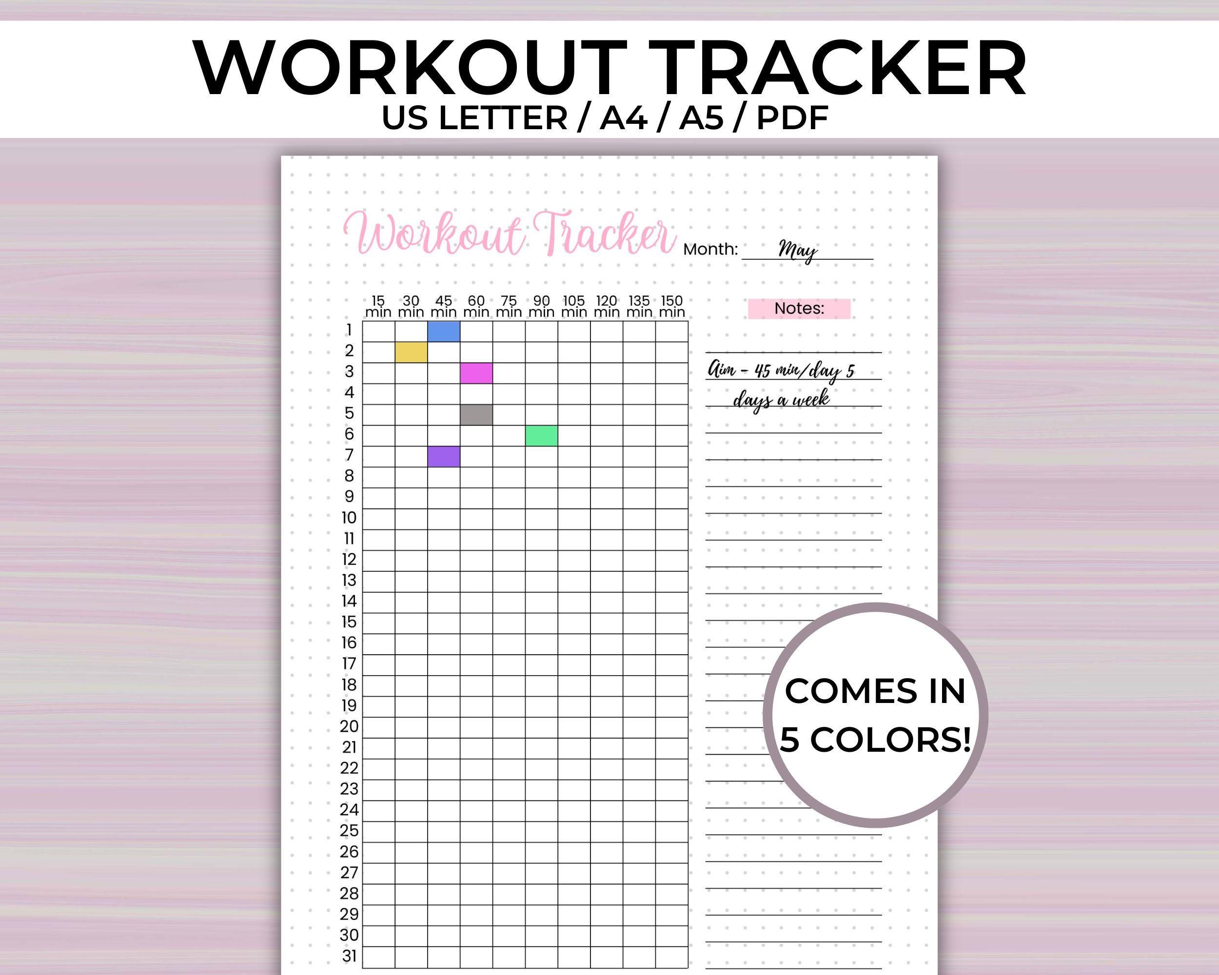Monthly Workout Tracker Printable - Daily Exercise Log - Fitness ...