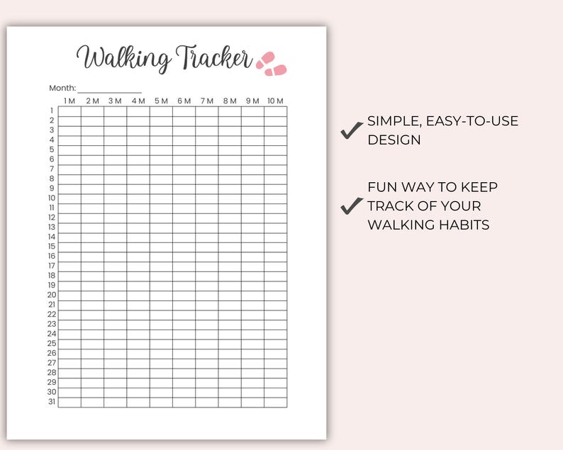 Monthly Walking Tracker Printable - Daily Mileage Log - Journal Page ...