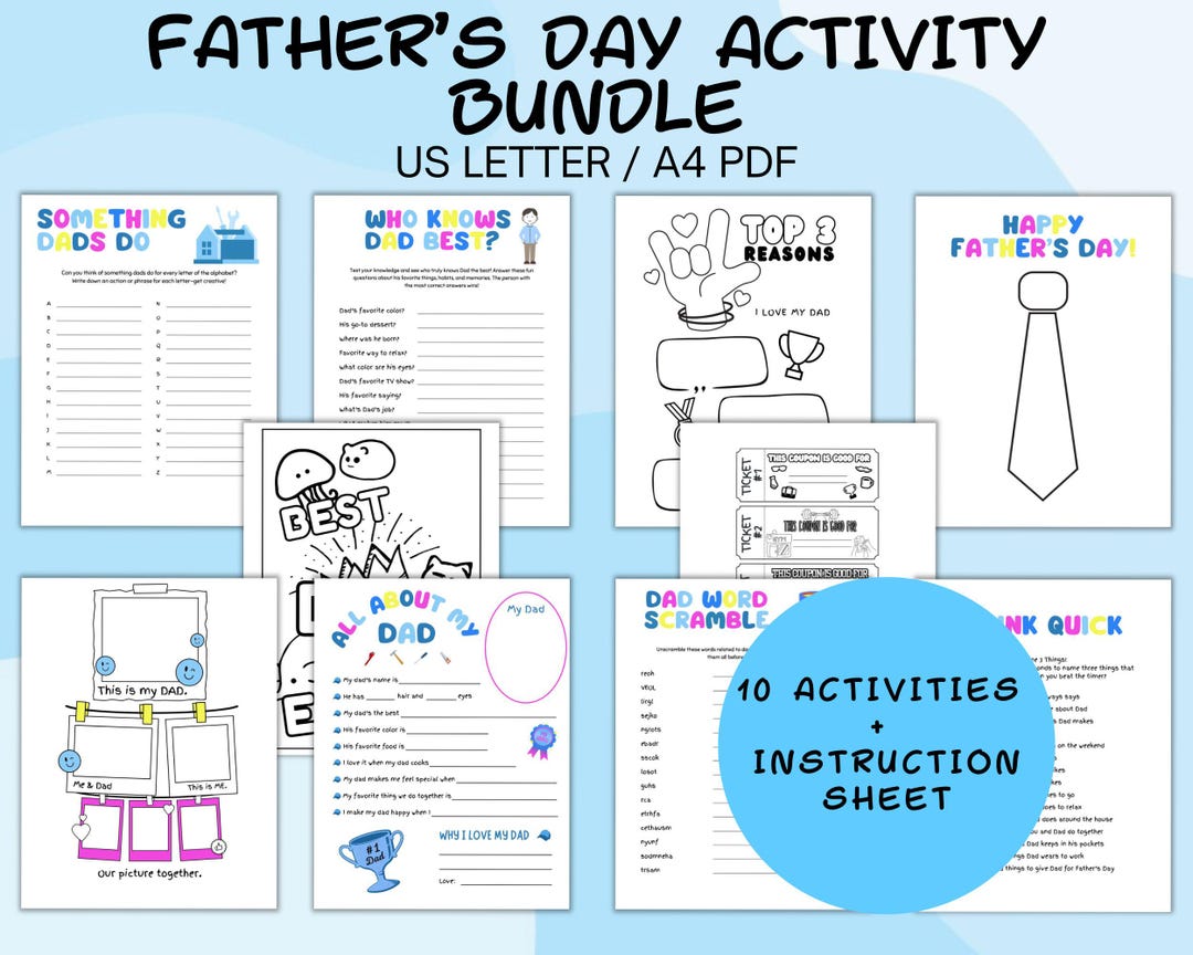 Father’s Day Printable Activities Bundle - All About Dad Questionnaire ...