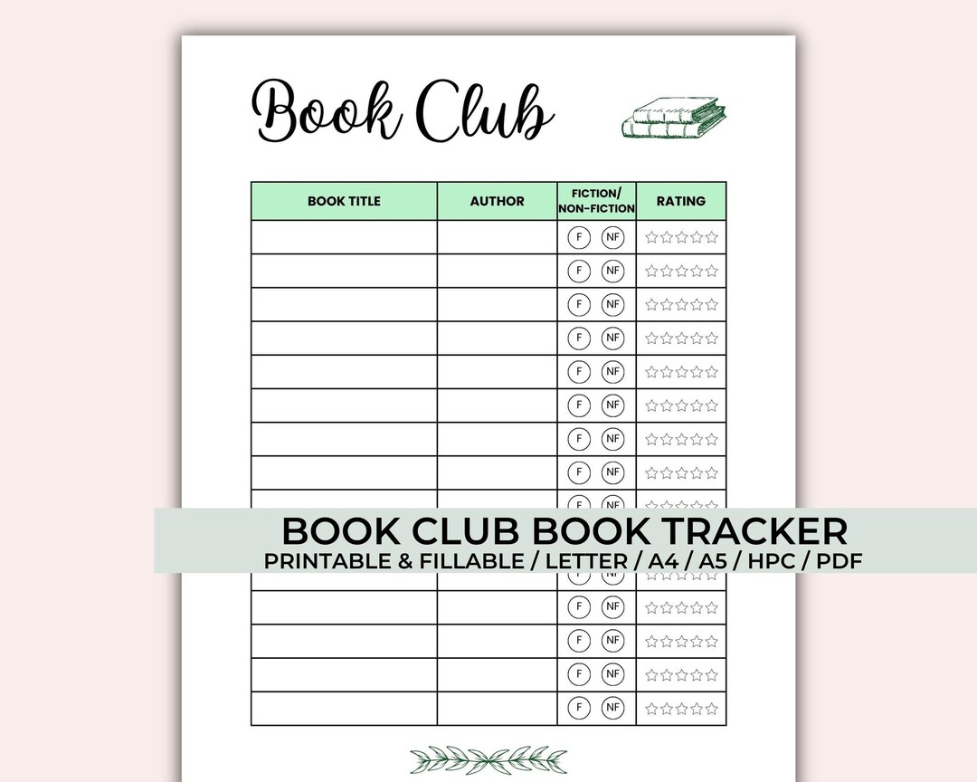 Editable Book Club Book Tracker - Printable Reading Log PDF - Book Club ...