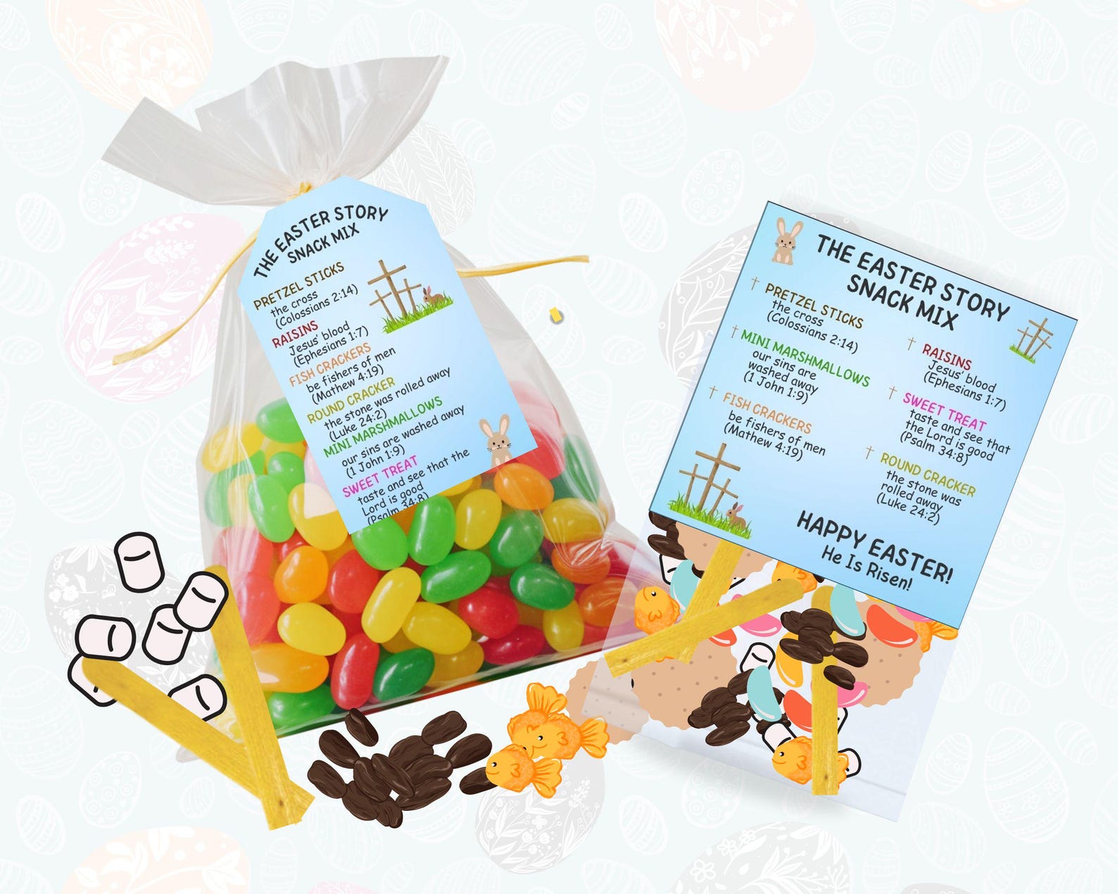 The Easter Story Snack Mix Printable Tags, Sunday School Lesson Treat ...