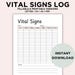 Editable & Printable Vital Signs Chart, Vital Signs Log, Nursing ...