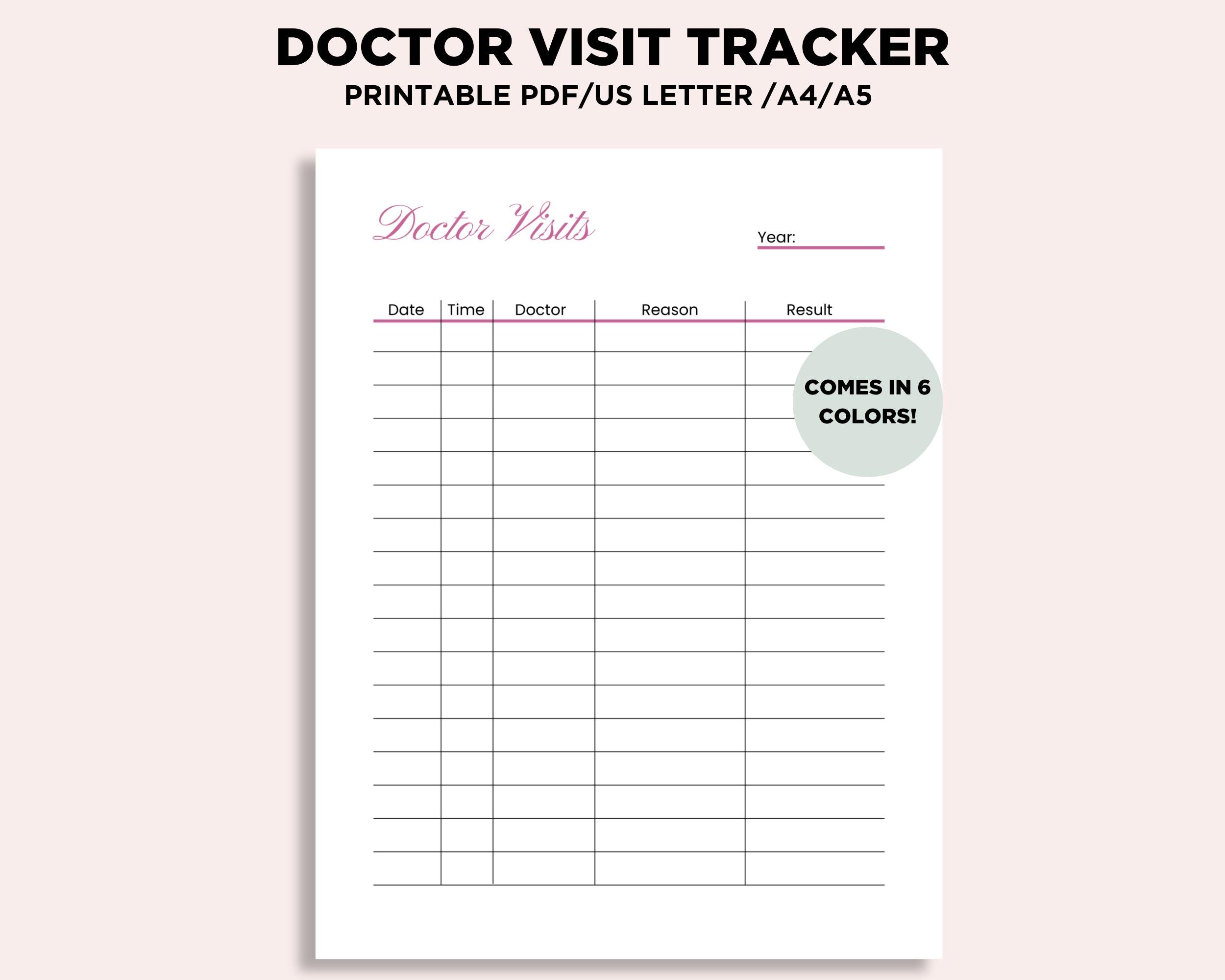 Doctor Visit Tracker, Printable Doctor Visitation Notes, Dr Appointment ...