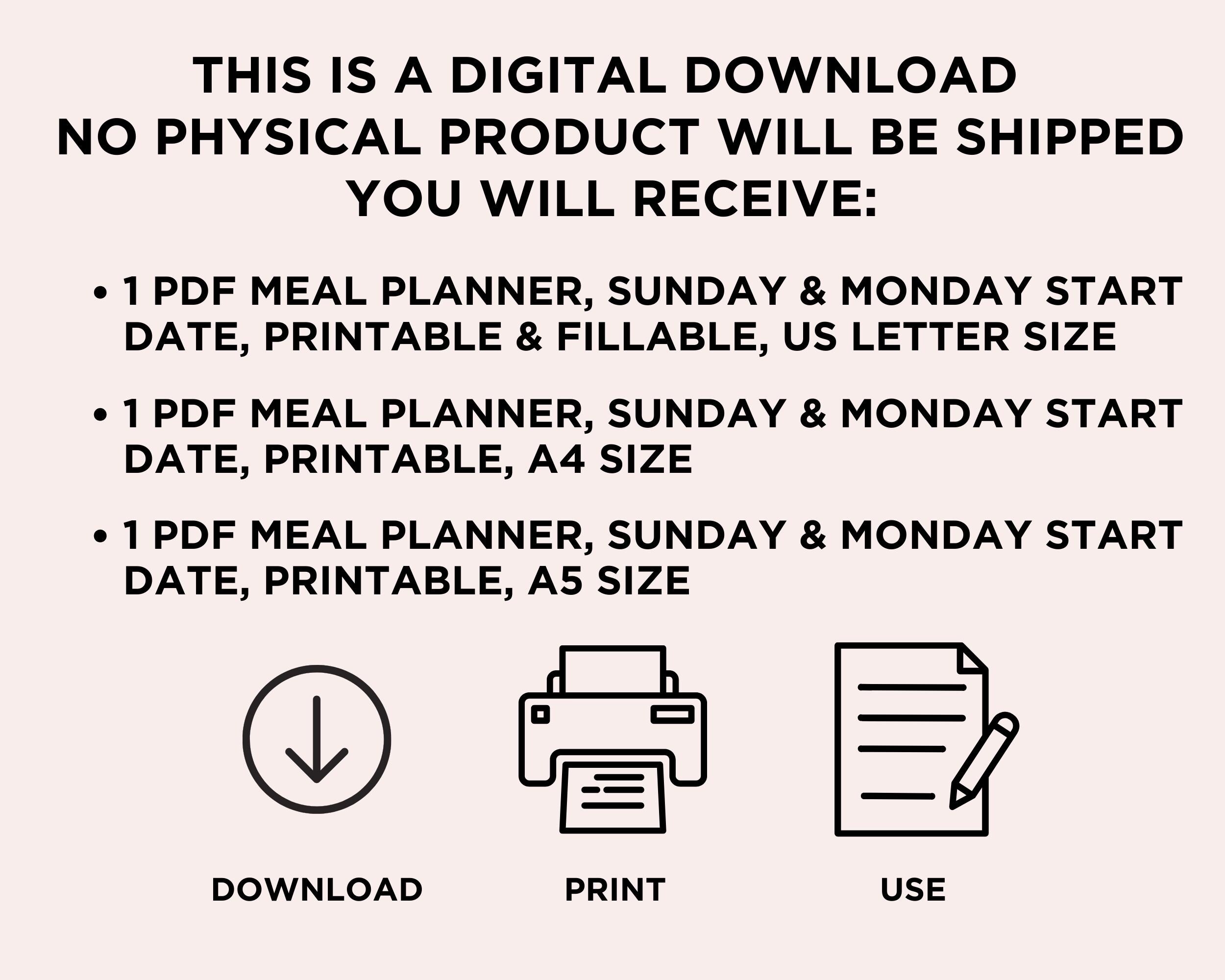 Editable Meal Planner Printable With Grocery List, Weekly Menu Plan ...