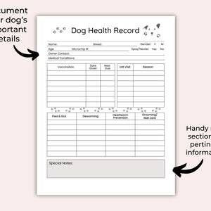 Dog Health Record Printable, Pet Health and Grooming Tracker, Editable ...