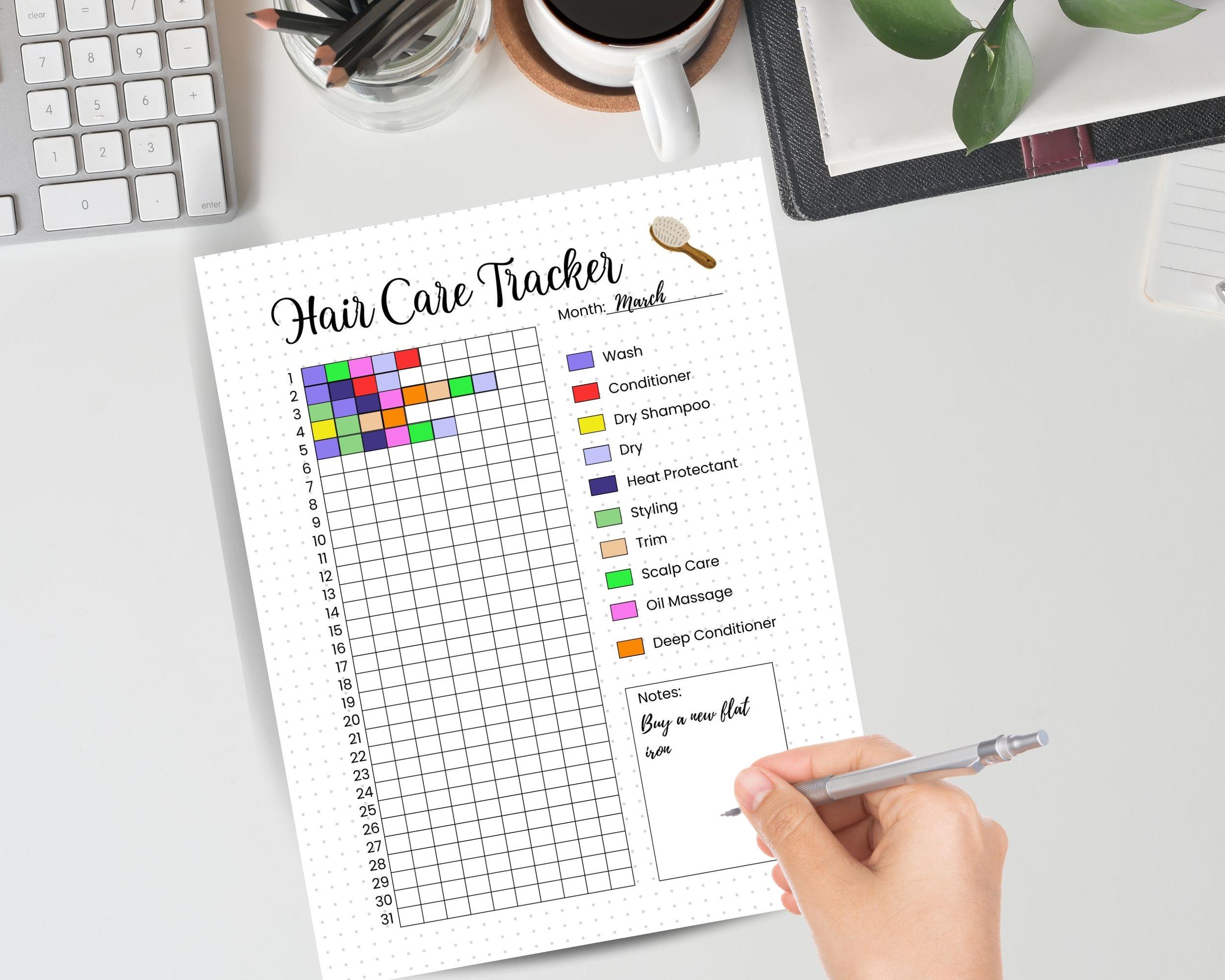 Hair Care Tracker Printable: Daily & Monthly Haircare Routine, Journal ...