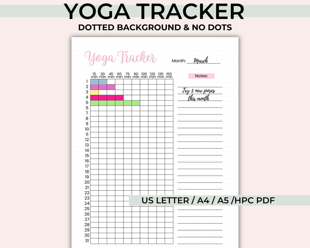 Monthly Yoga Tracker Printable - Yoga Practice Log - Yoga Journal Page ...