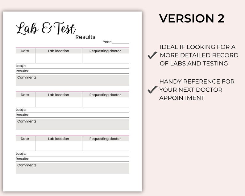 Editable Lab Results Tracker - Printable Lab Work Log - Monitor Lab ...