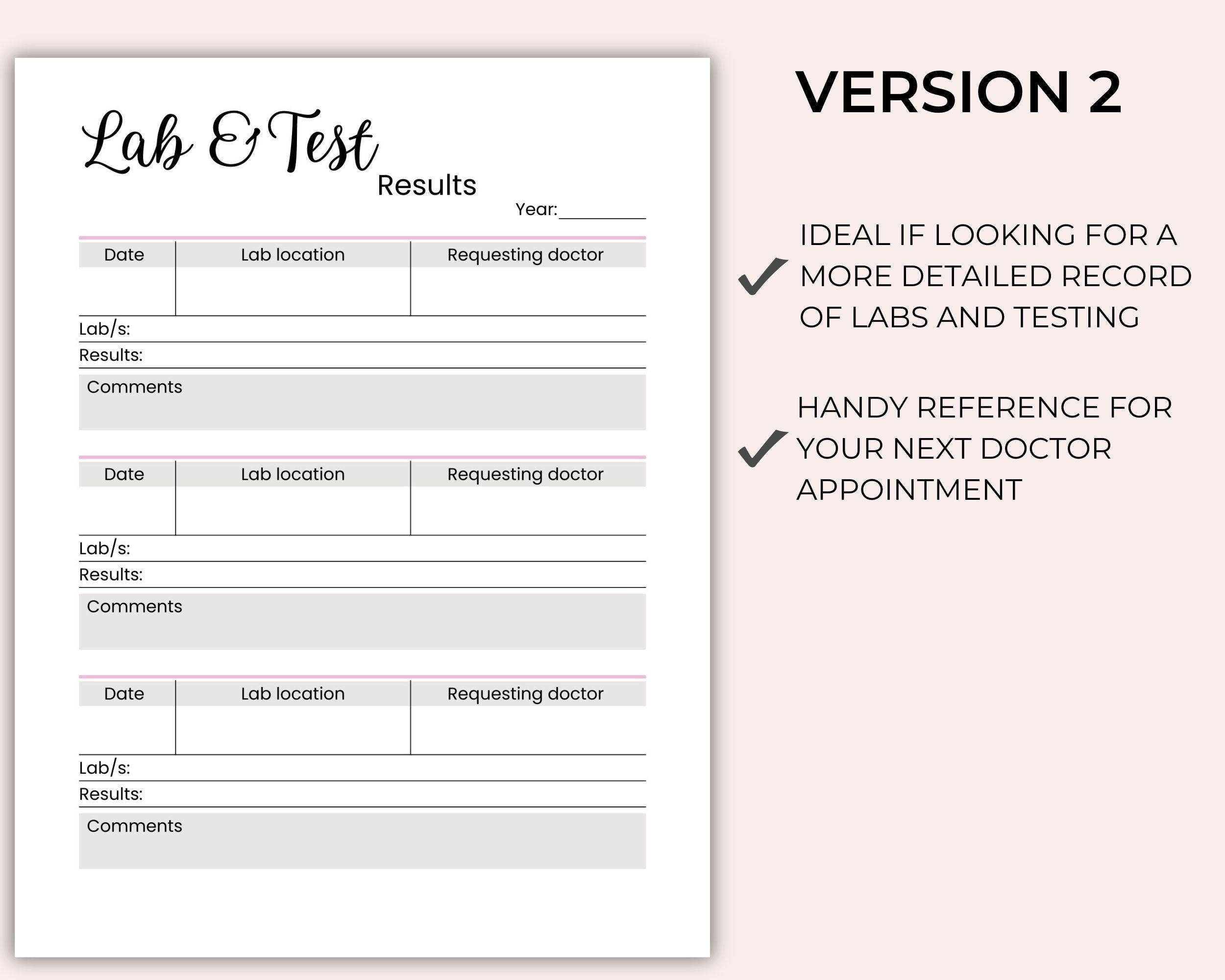 Editable Lab Results Tracker - Printable Lab Work Log - Monitor Lab ...