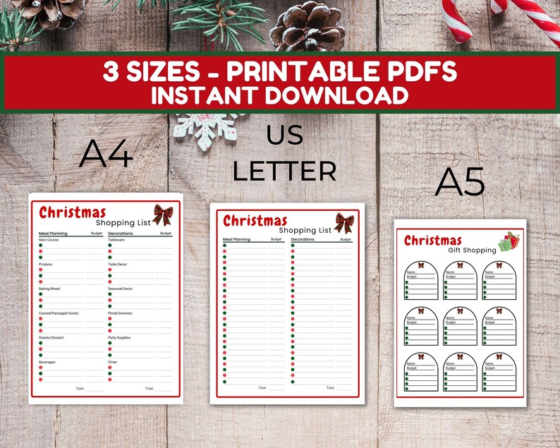 Christmas Shopping List Printable, Editable Gift Tracker, Grocery and ...