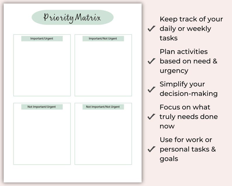 Editable Priority Matrix Planner - Printable Decision Matrix ...