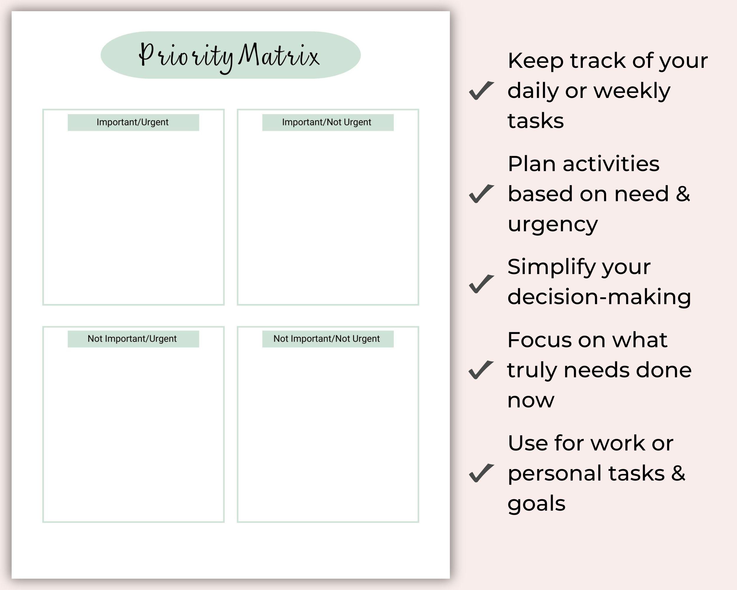Editable Priority Matrix Planner - Printable Decision Matrix ...