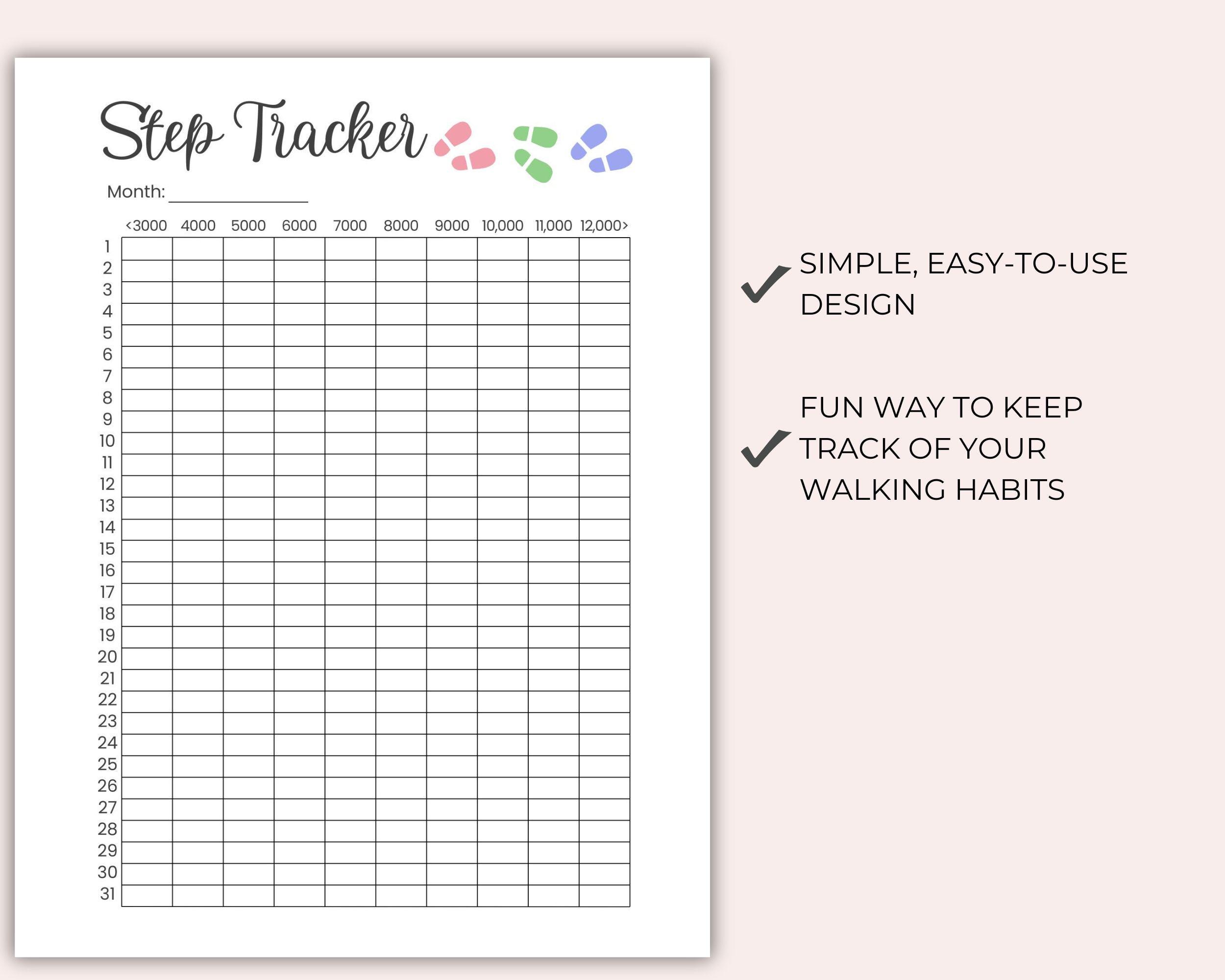 Monthly Step Tracker Printable - Journal Page - Daily Step Log ...