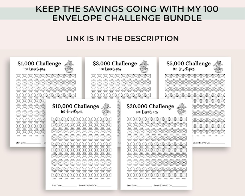 3000 Envelope Savings Challenge, Printable 100 Envelope Savings Tracker ...
