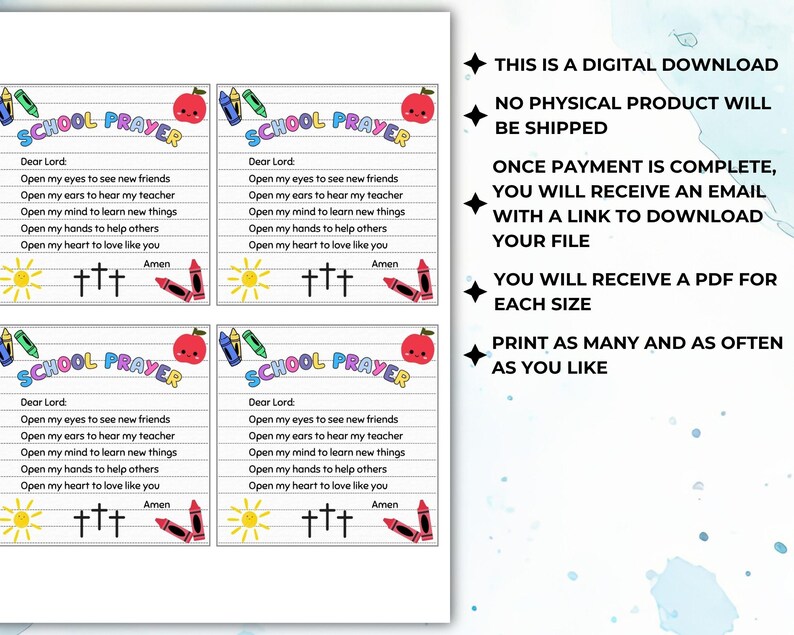 First Day of School Prayer Tag: Christian Blessing (PDF Download) - Etsy