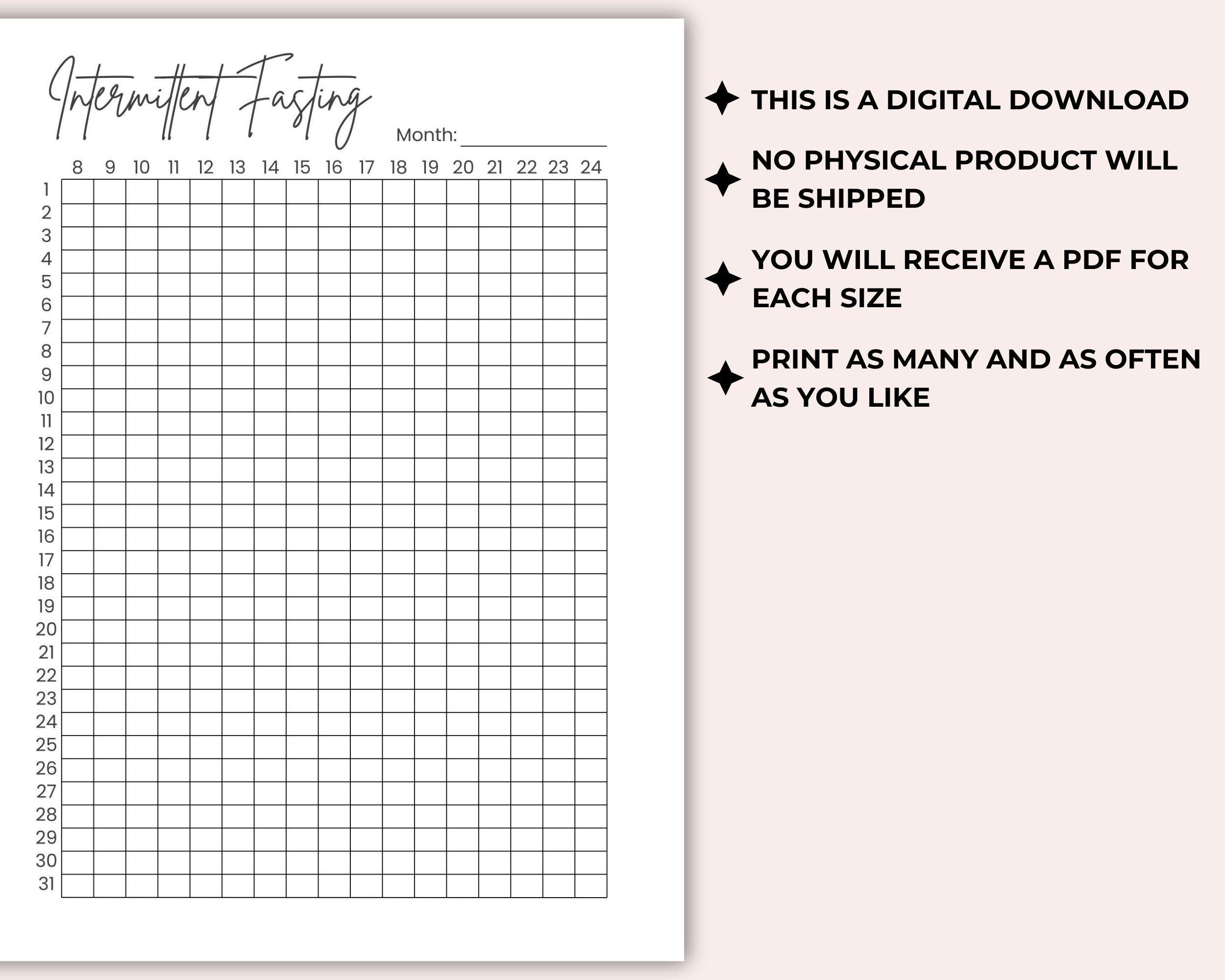 Monthly Intermittent Fasting Tracker Printable - Journal Page - Food ...
