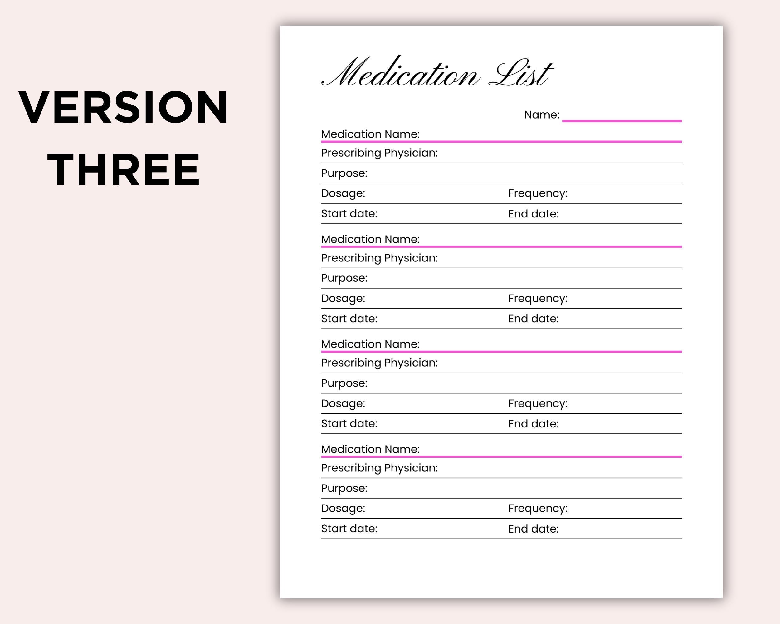 Editable Medication List Printable, Medication Chart, Medicine Sheet ...