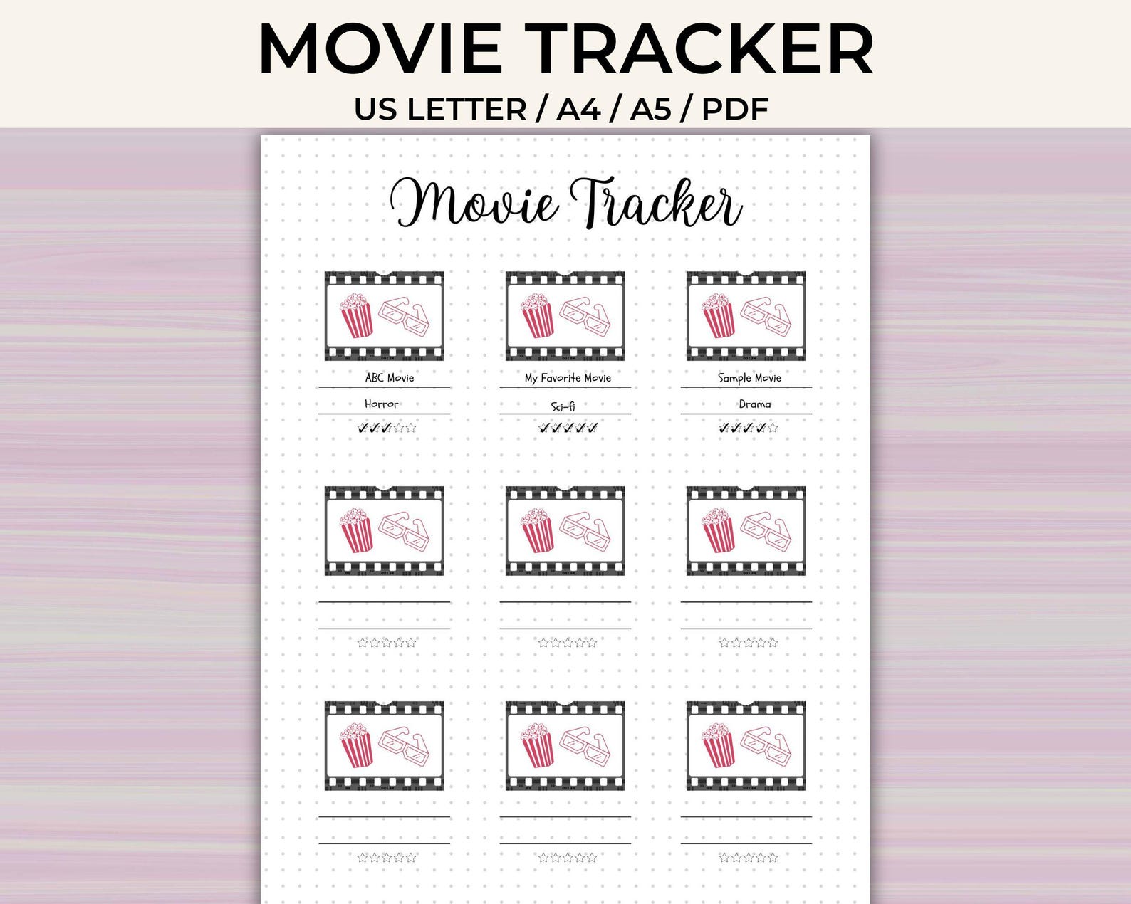 Movie Tracker Printable - Journal Page - Track Films Watched - Movie ...