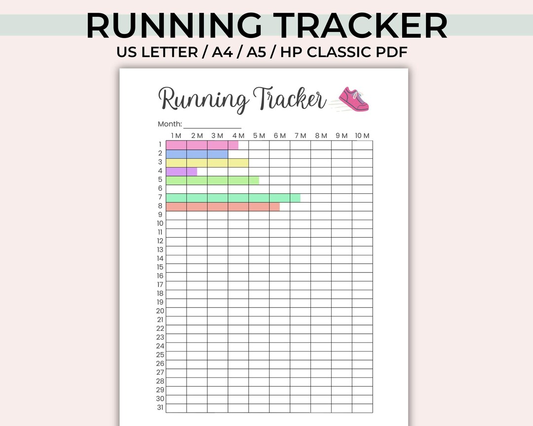 Monthly Running Tracker Printable - Journal Page - Daily Running Log ...