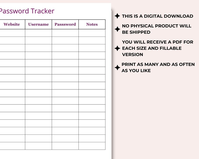 Editable Password Tracker Bundle, Password Organizer, Password Manager ...