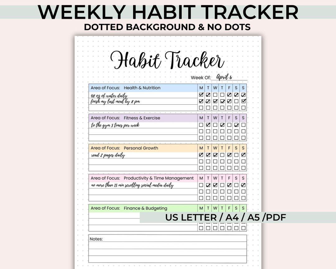 Weekly Habit Tracker Printable - Daily Habit Journal Page - Goal ...