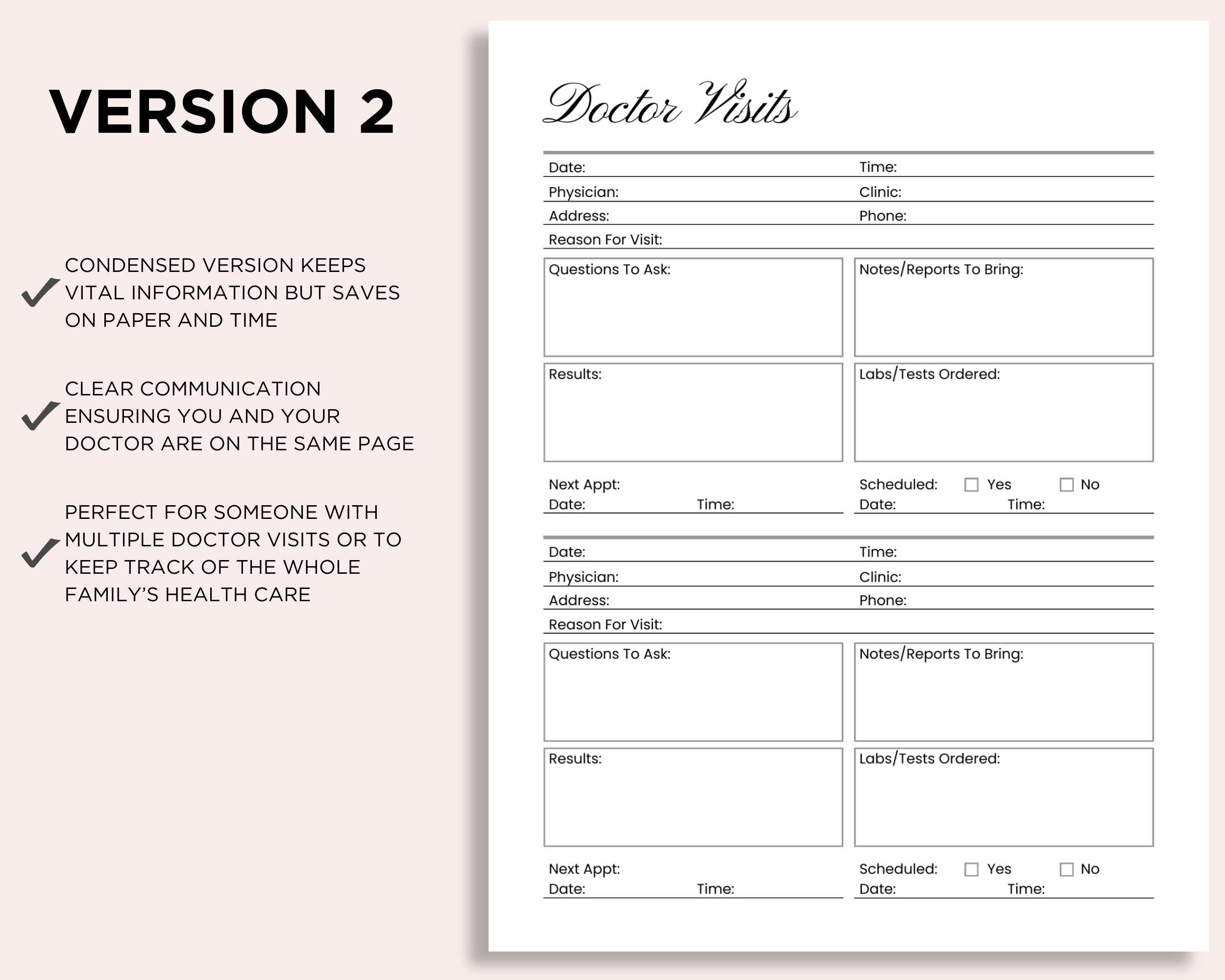 Doctor Visit Tracker Editable, Doctor Notes Printable, Medical Records ...