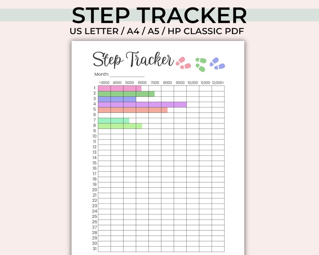 Monthly Step Tracker Printable - Journal Page - Daily Step Log ...