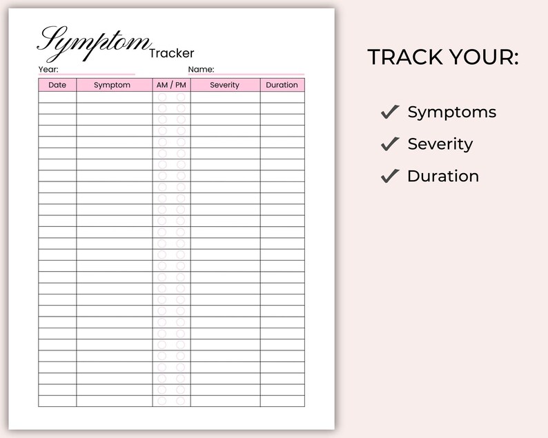 Editable Symptom Tracker - Printable Symptom Log - Journal Page ...