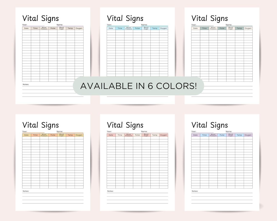 Editable & Printable Vital Signs Chart, Vital Signs Log, Nursing ...