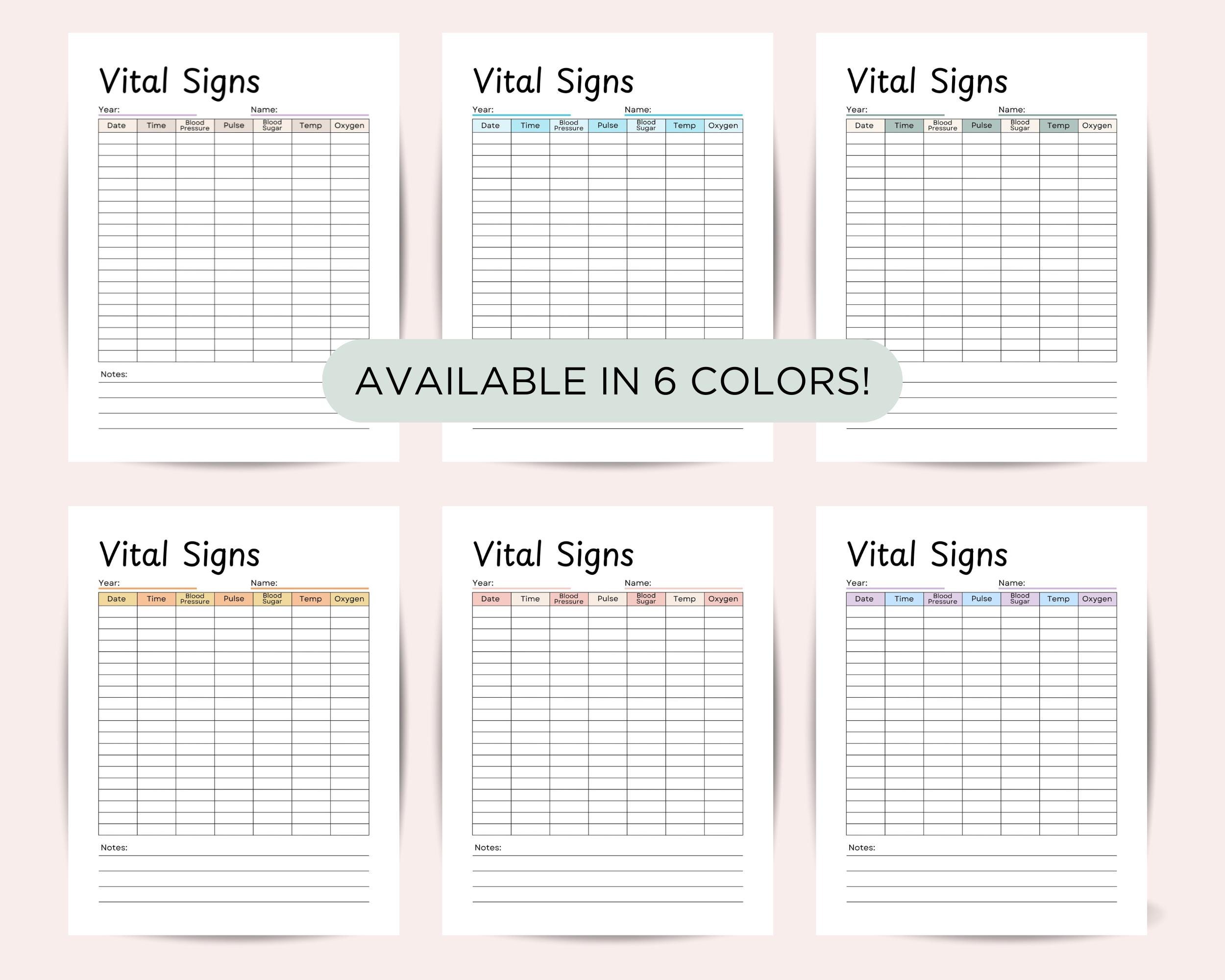 Editable & Printable Vital Signs Chart, Vital Signs Log, Nursing ...