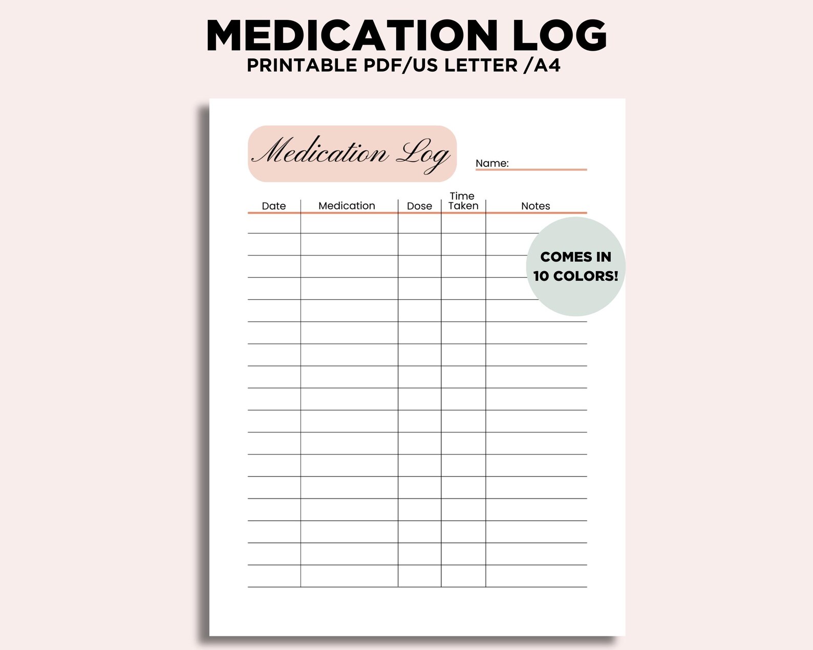 Printable Medication Log, Pill Tracker, Med List, Track Medication ...