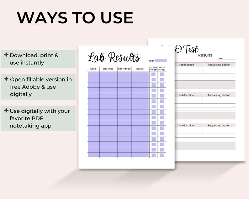 Editable Lab Results Tracker - Printable Lab Work Log - Monitor Lab ...