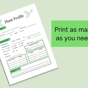 Plant Profile Sheet Printable, Plant Instruction Tracker, Plant Care ...