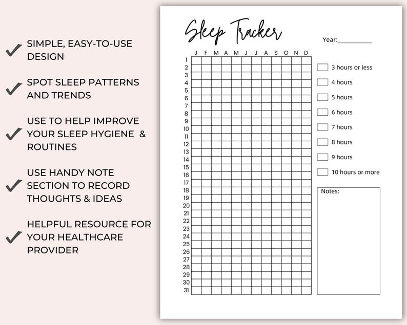 Sleep Tracker Printable, Yearly Sleep Log, Sleep Journal, Sleep Chart ...
