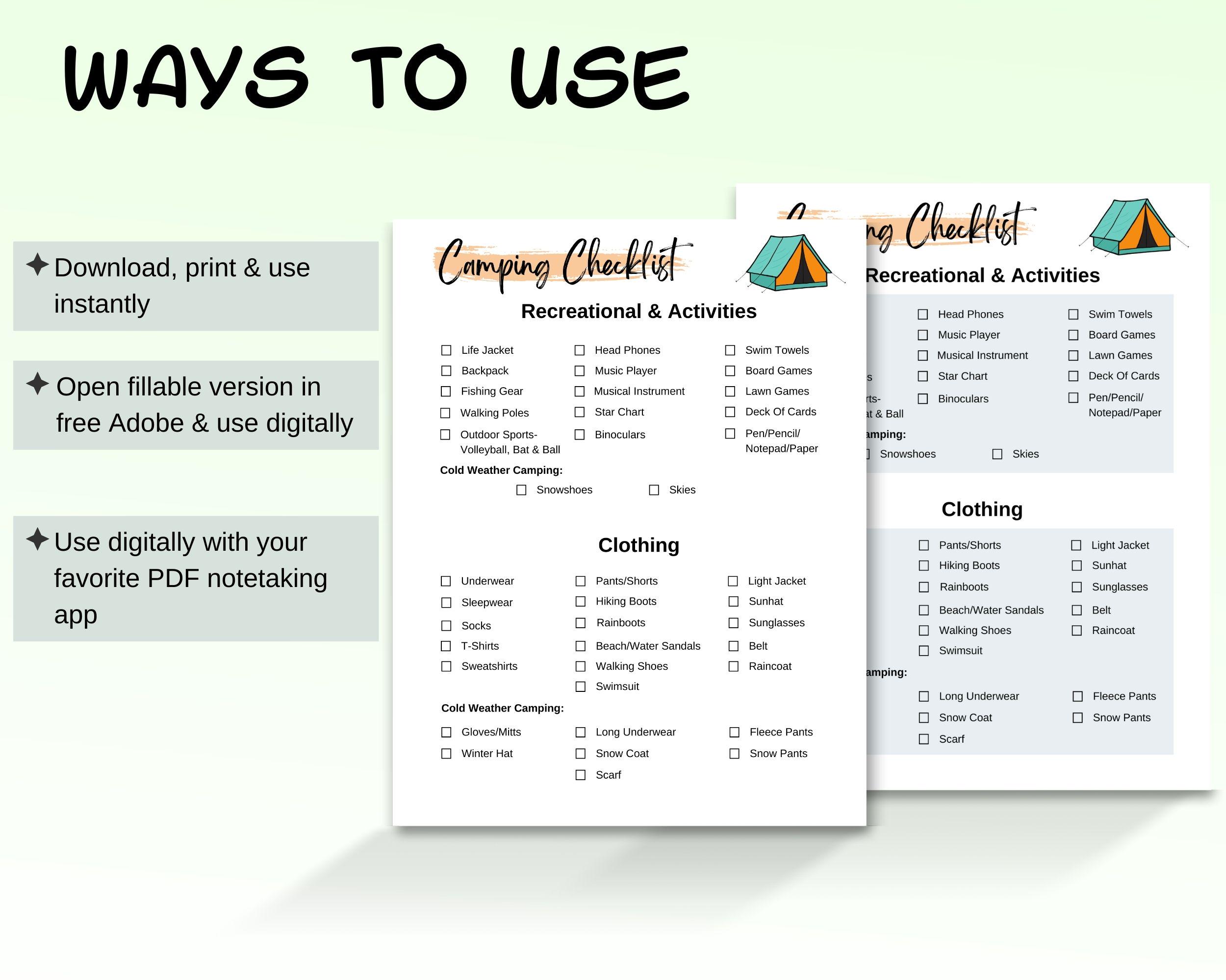 Editable Camping Checklist and Planner Printable, Camping Packing List ...
