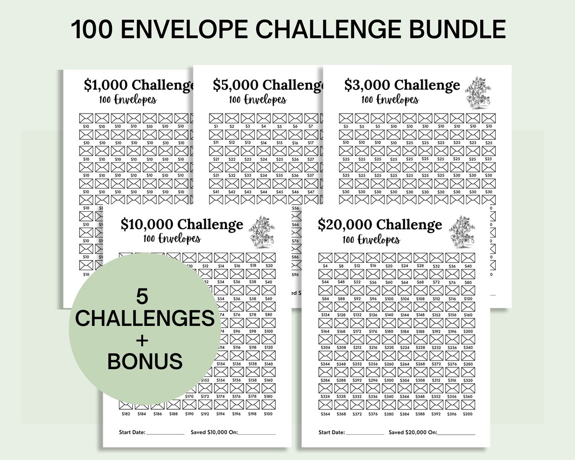 100 Envelope Challenge Bundle, Savings Challenge Printable, 100 ...