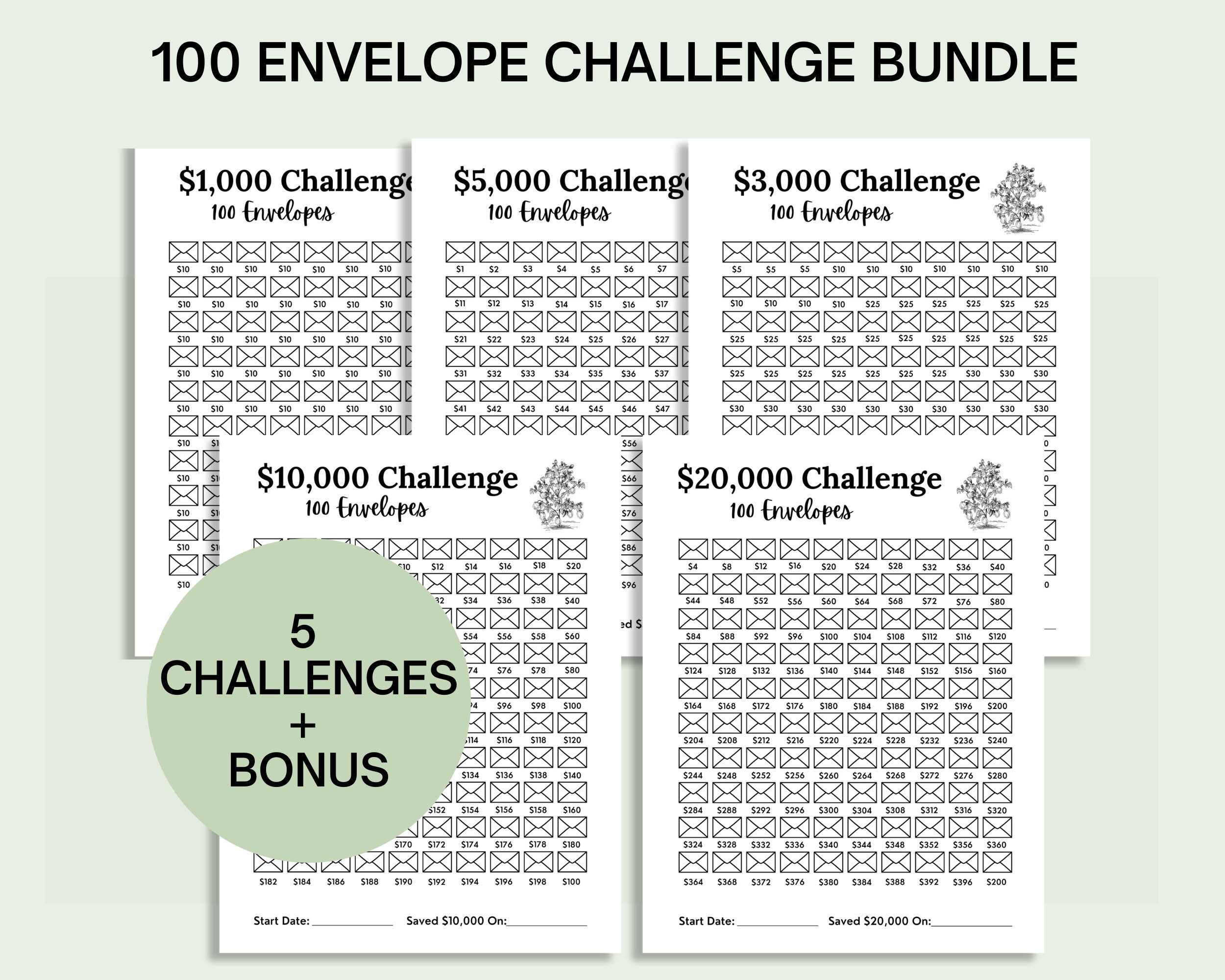 100 Envelope Challenge Bundle, Savings Challenge Printable, 100 ...