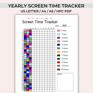 Yearly Screen Time Tracker - Printable Journal Page - Daily Screen Time ...