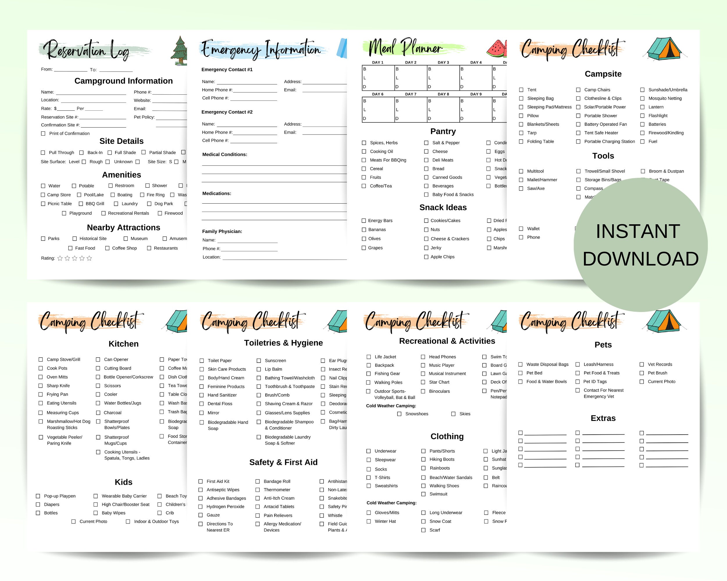 Editable Camping Checklist and Planner Printable, Camping Packing List ...
