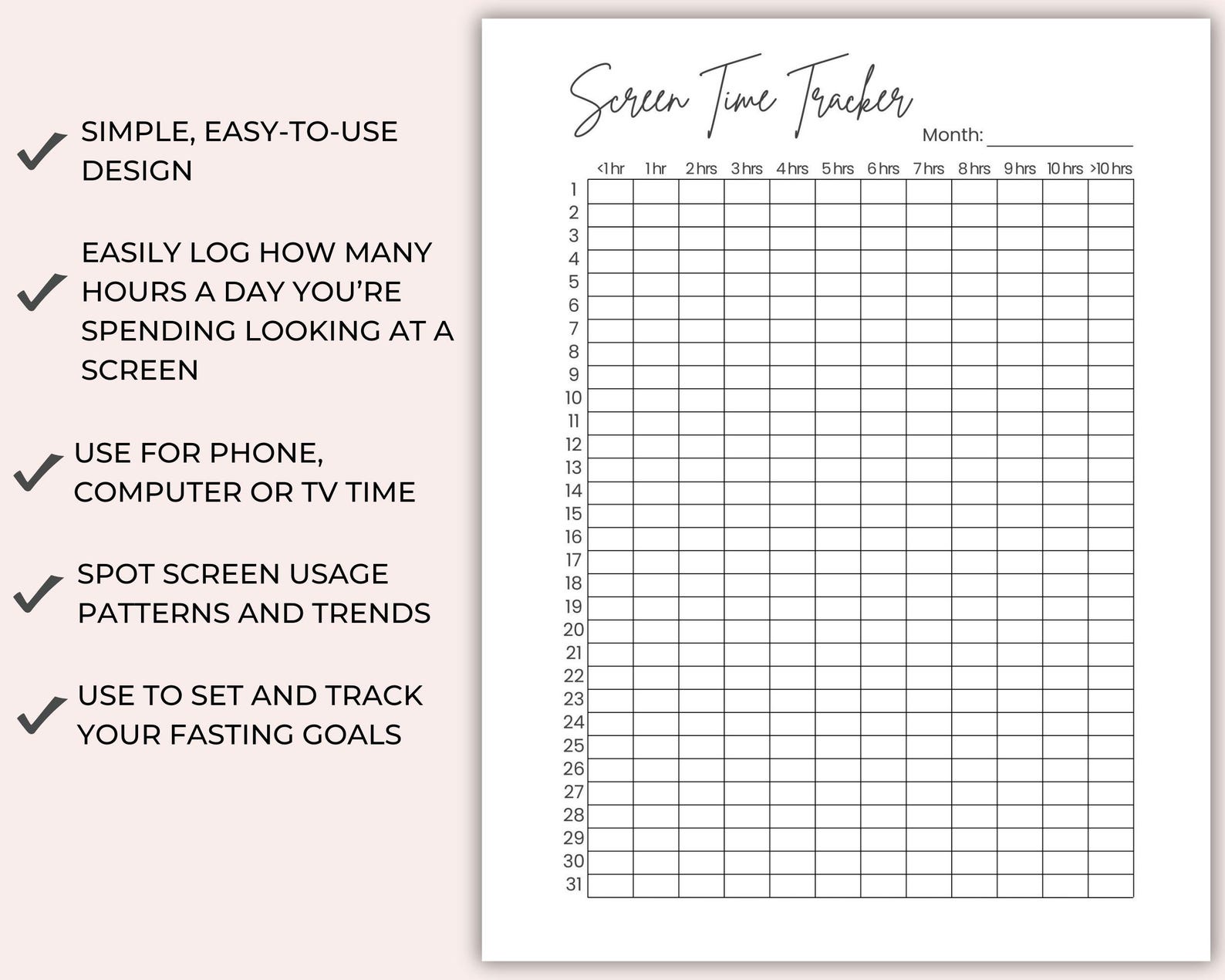 Monthly Screen Time Tracker - Printable Journal Page - Daily Screen ...
